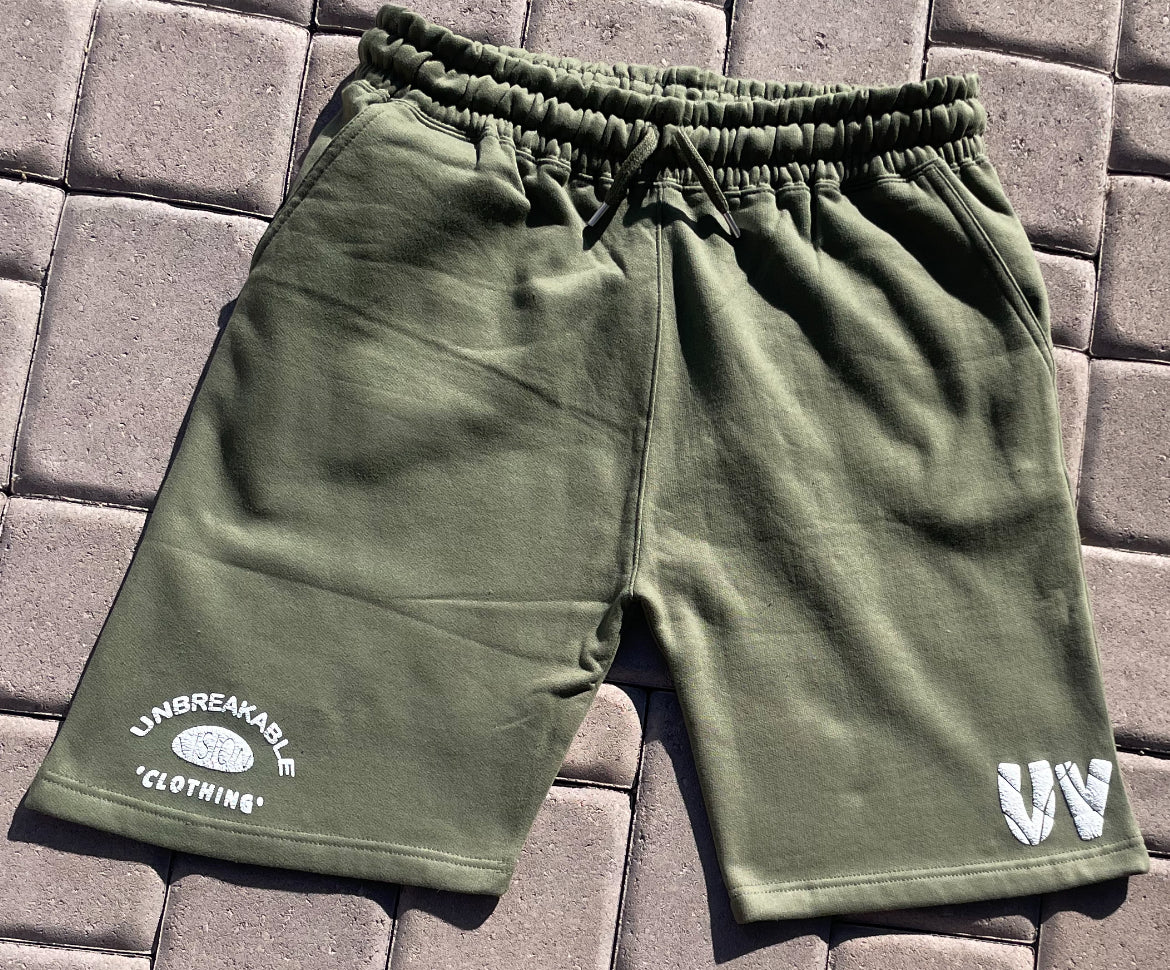 “Uv” Unisex Olive Green Sweat shorts🍸🫒 – Unbreakable Vision Clothing