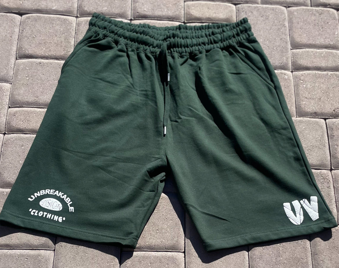 “UV” Unisex Hunter Green Sweat Shorts🦖🚛 – Unbreakable Vision Clothing